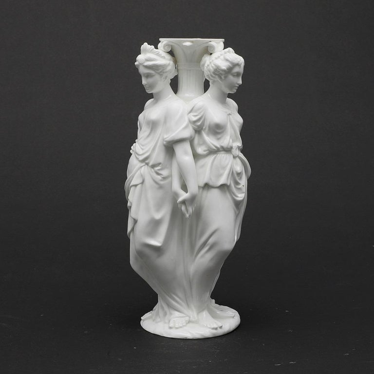 19th Century German Porcelain candle stick / candelabre «3 graces», For ...