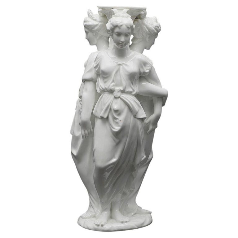 19th Century German Porcelain candle stick / candelabre «3 graces», For ...