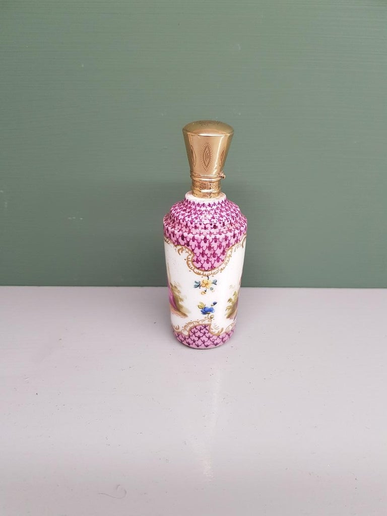 19th Century German Porcelain Perfume Bottle with Gold Cap, Marked ...