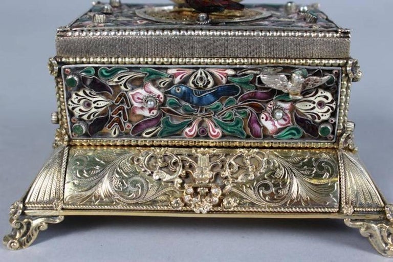 19th Century German Silver, Jewels and Enamel Table Singing Bird ...