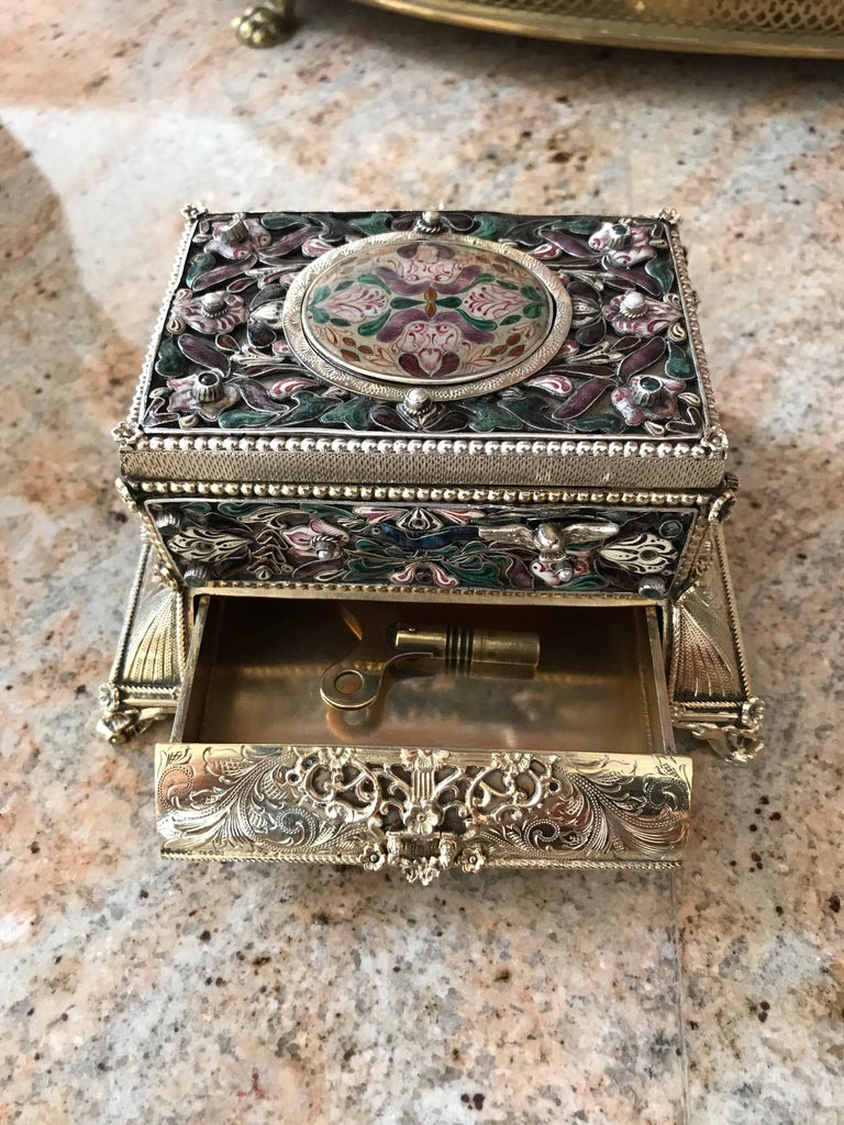 19th Century German Silver, Jewels and Enamel Table Singing Bird ...