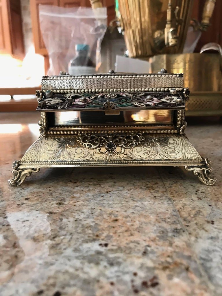 19th Century German Silver, Jewels and Enamel Table Singing Bird ...