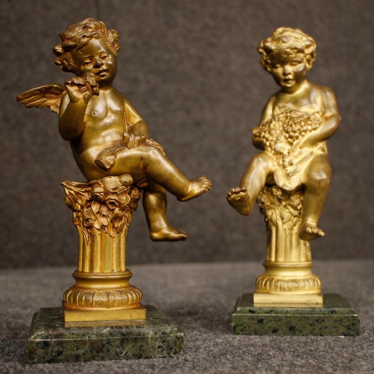 19th Century Gilt and Chiselled Bronze Pair of Italian Angels ...