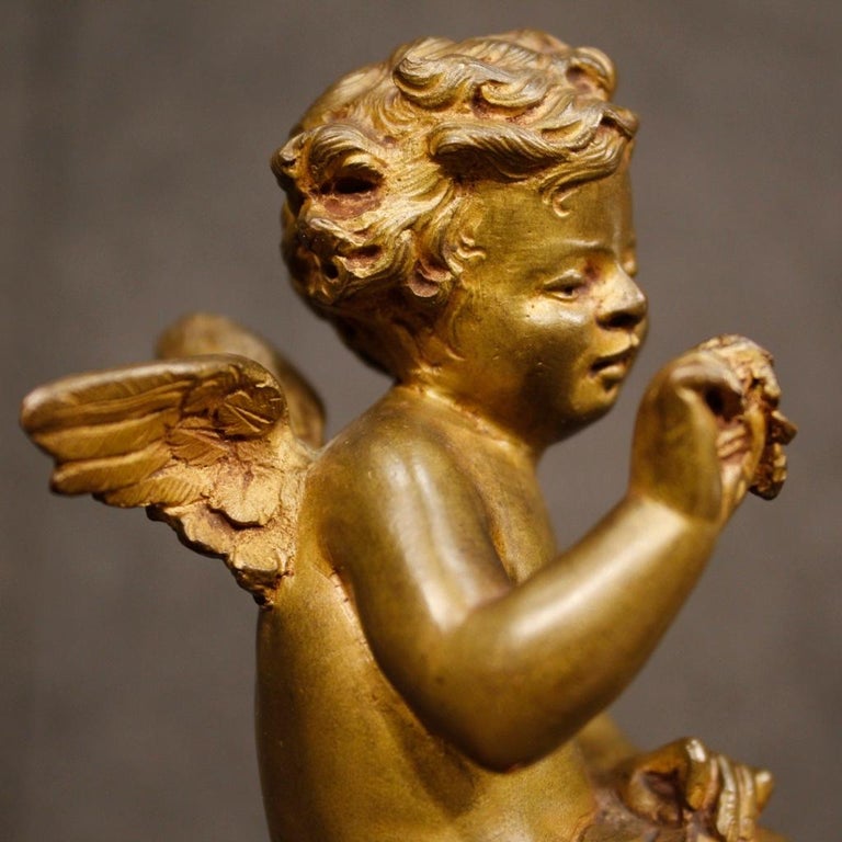 19th Century Gilt and Chiselled Bronze Pair of Italian Angels ...