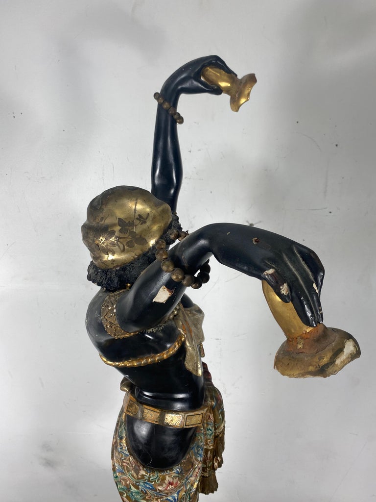 19th Century Gilt and Painted Venetian Blackamoor on Stand / Lamp For ...