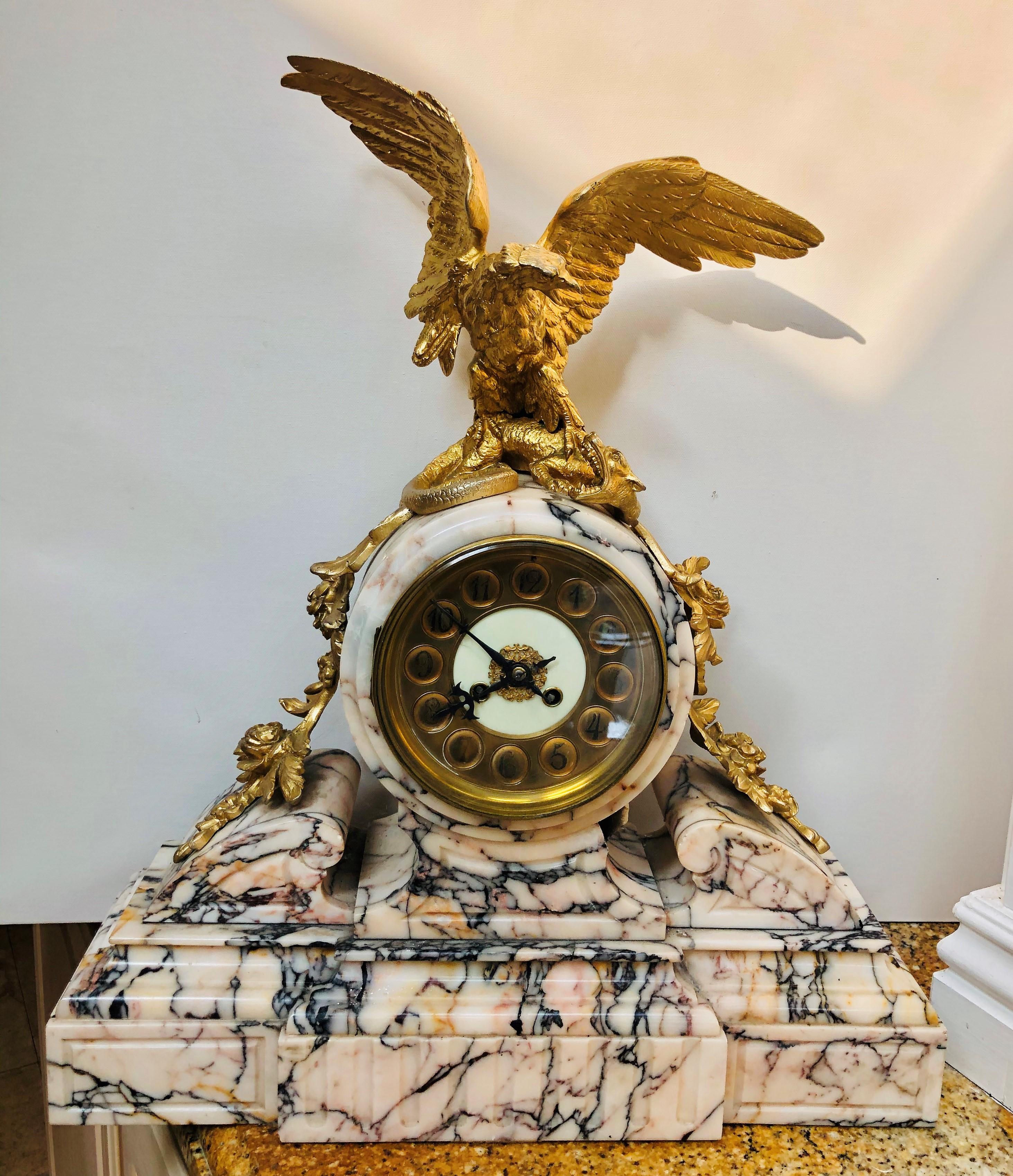 19th Century Gilt Bronze and Marble Eagle Clock For Sale at 1stDibs