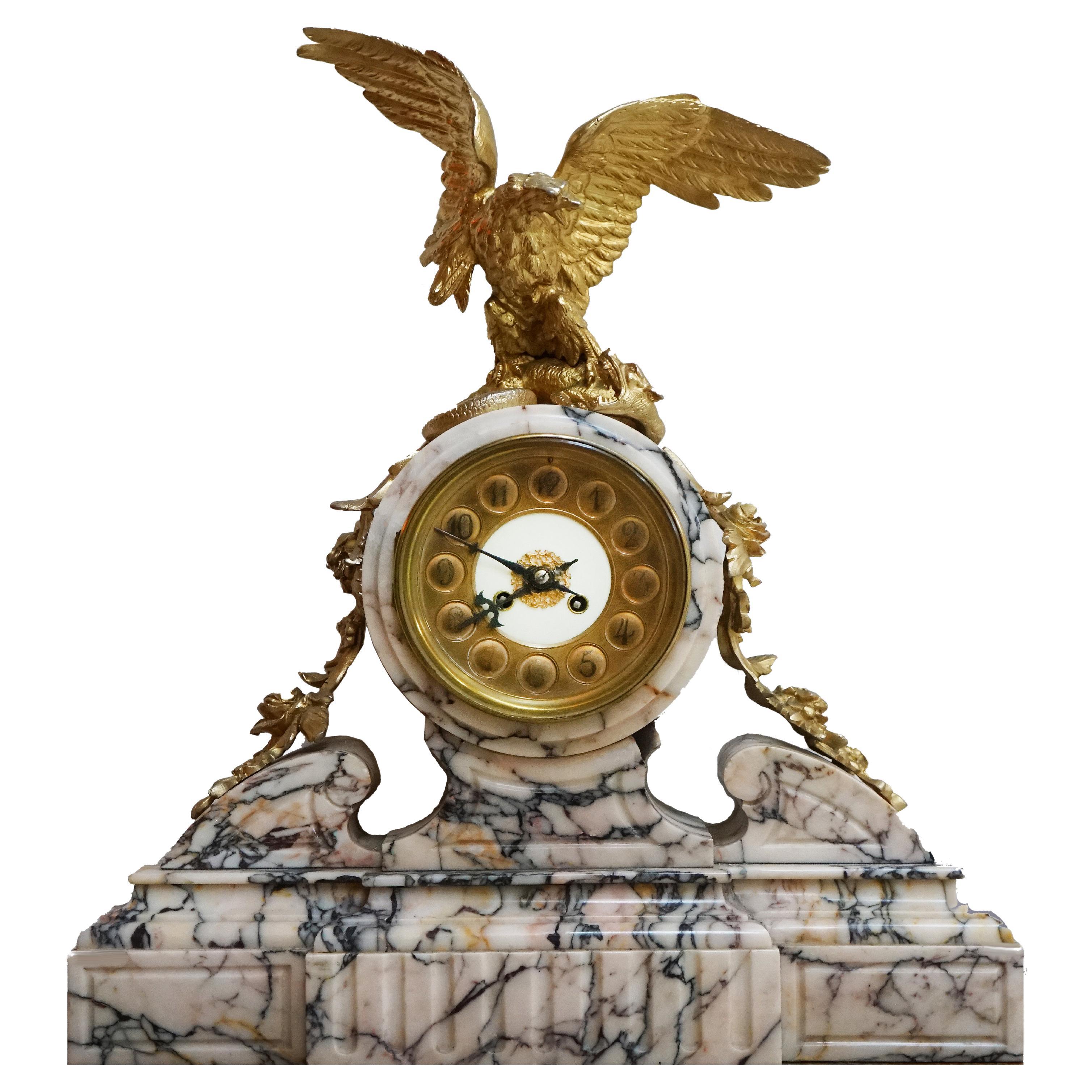 19th Century Gilt Bronze Ormolu and Marble Clock Set For Sale at 1stDibs