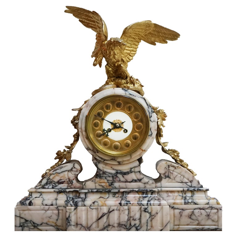 19th Century Gilt Bronze and Marble Eagle Clock For Sale at 1stDibs