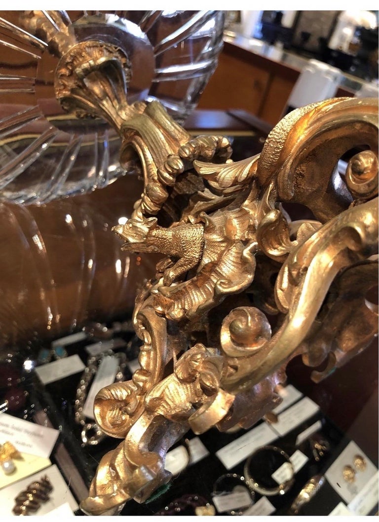 19th Century Gilt Bronze and Crystal Fox Hunting Scene Centerpiece or ...
