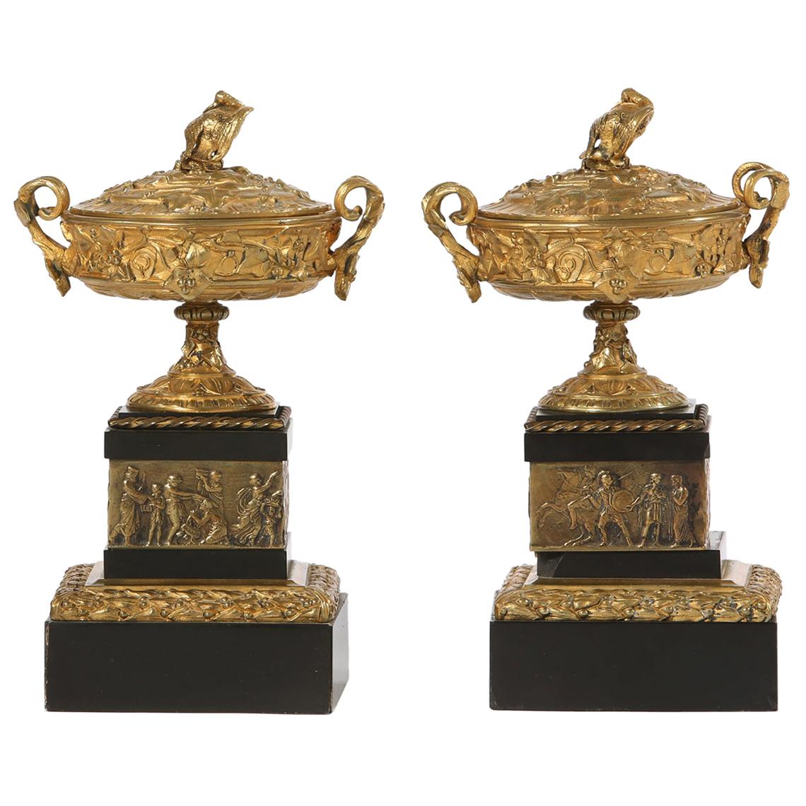19th Century German Pair Gilt / Painted Urns For Sale at 1stDibs