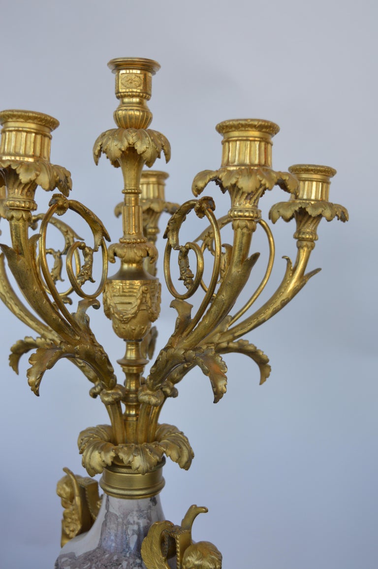19th Century Gilt Bronze Ormolu and Marble Clock Set For Sale at 1stDibs