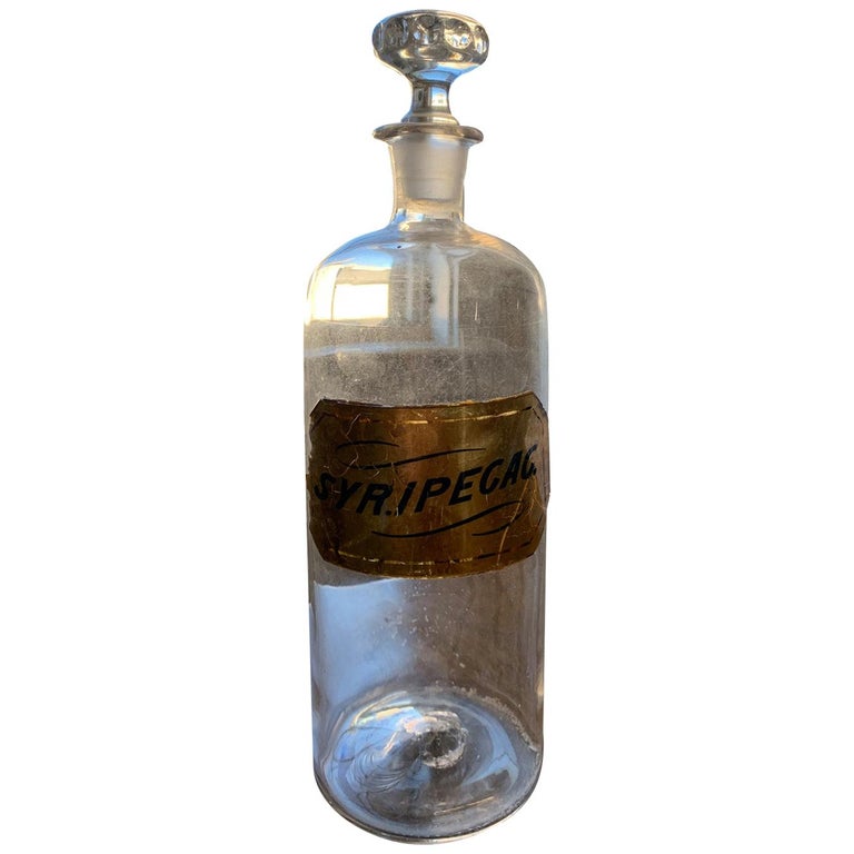 19th Century Glass Decanter with Gold Label SYR.IPECAC for Syrup of ...