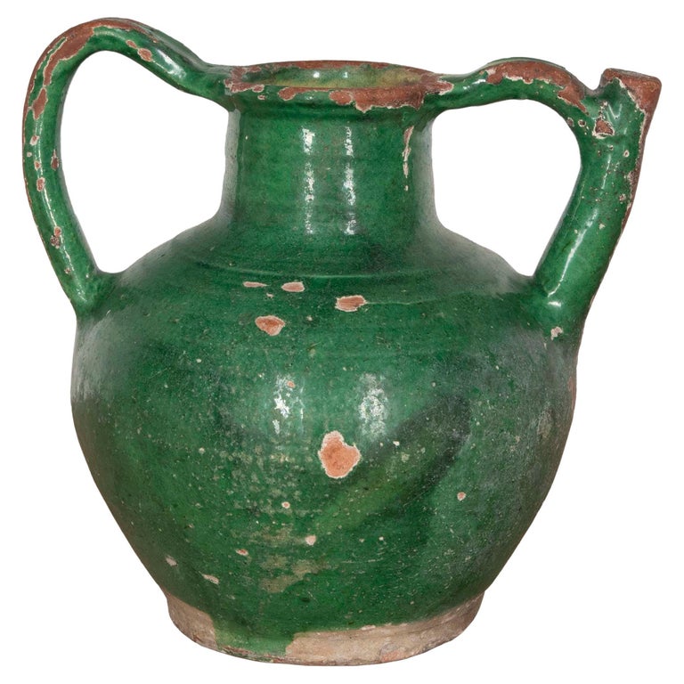 19th Century Glazed Green Water Jug For Sale at 1stDibs