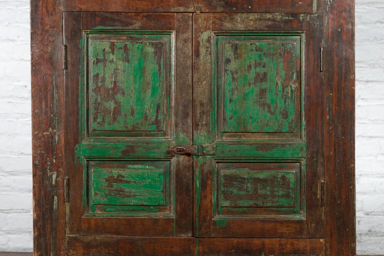 19th Century Goan Cabinet with Pairs of Double Doors and Green Painted ...