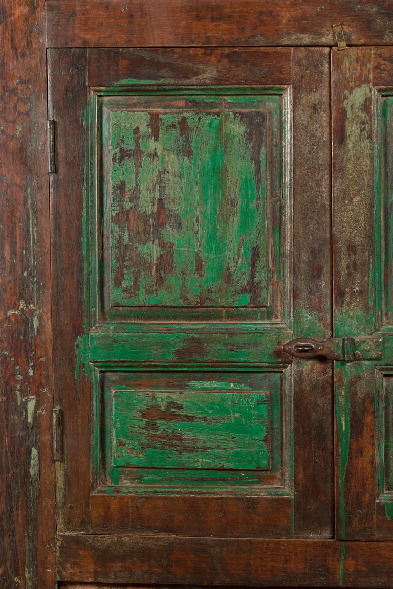 19th Century Goan Cabinet with Pairs of Double Doors and Green Painted ...