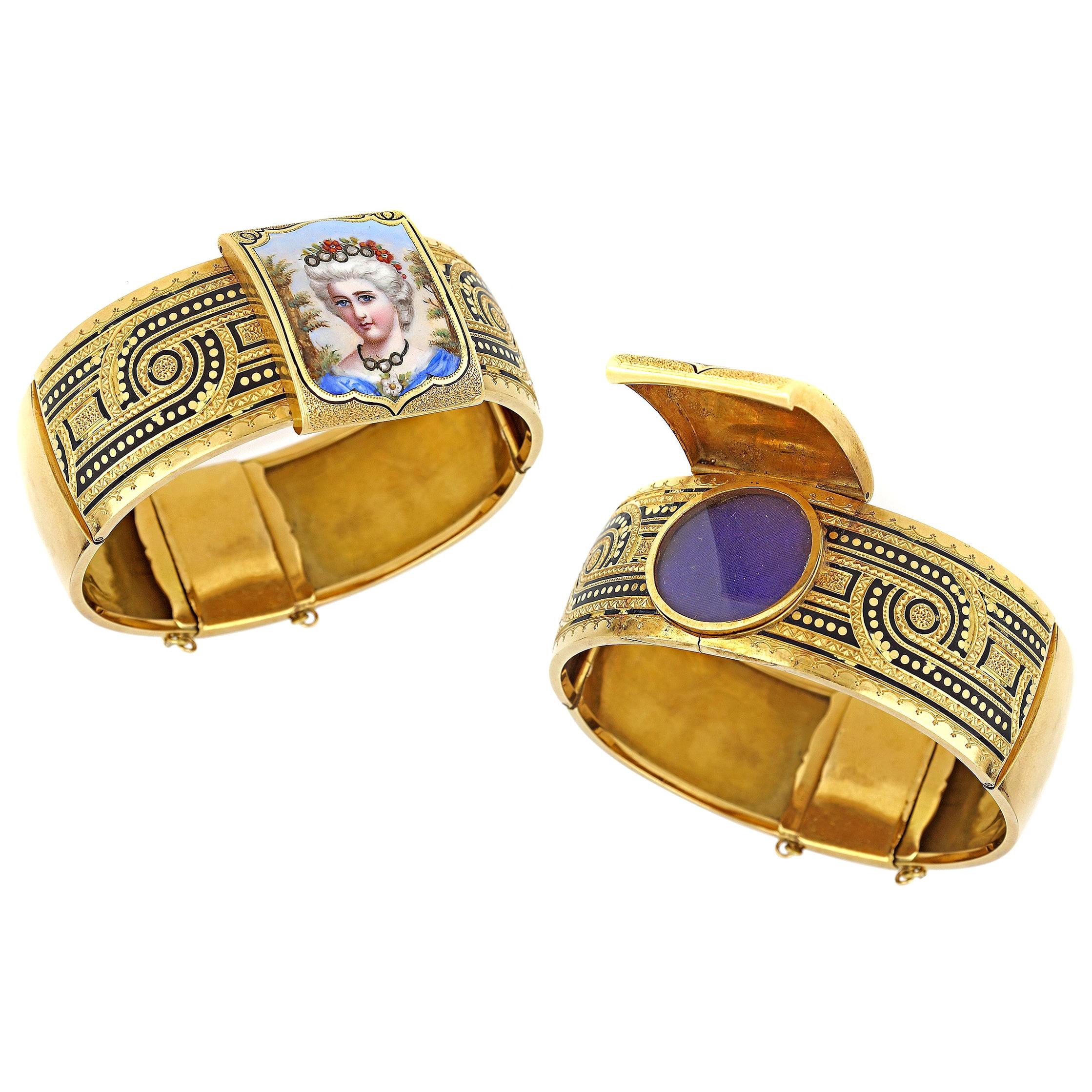 Gold and Enamel Bangle Bracelet For Sale at 1stDibs | enamel bangles in ...