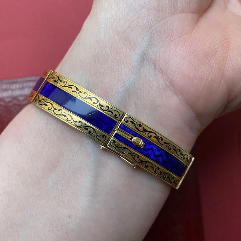 19th Century Gold Enamel and Diamond Bangle For Sale at 1stDibs