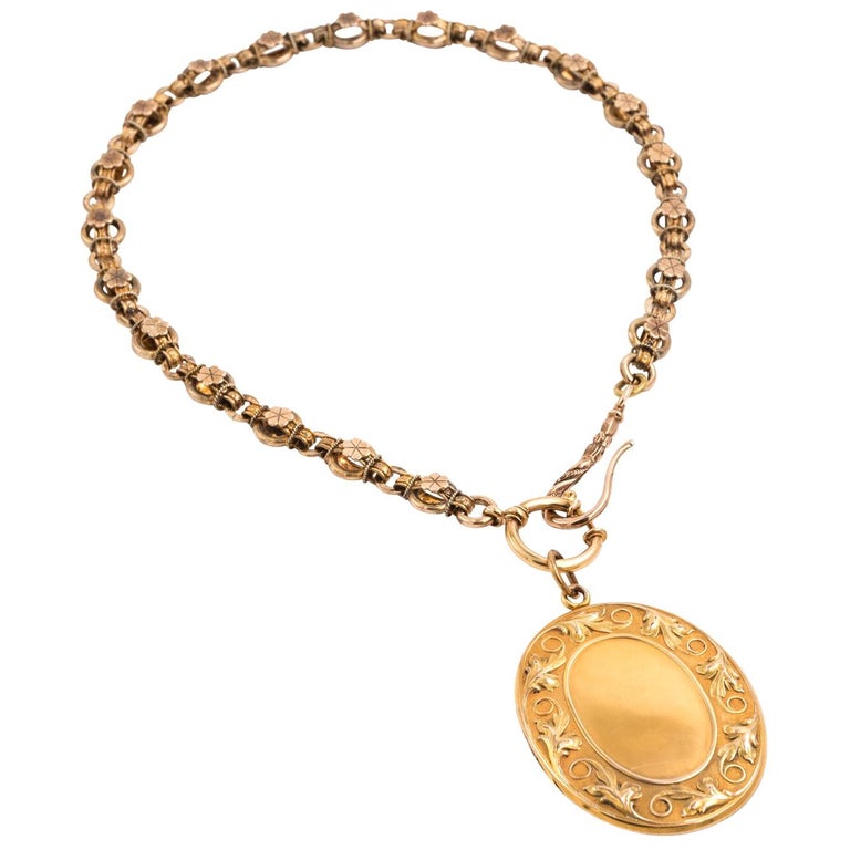 19th Century Gold Filled Victorian Locket Necklace For Sale at 1stDibs