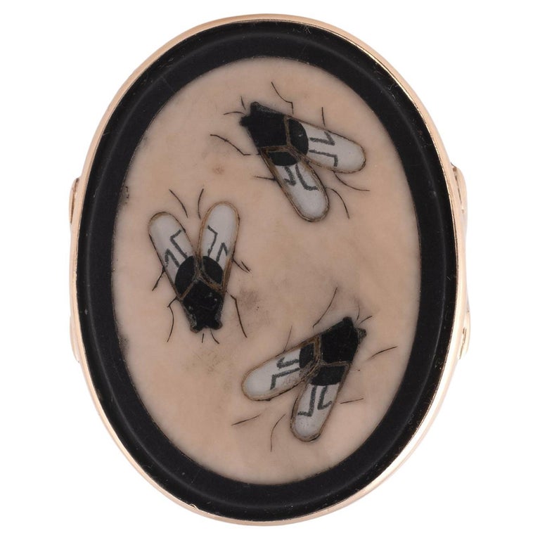 19th Century Gold Mounted Mosaic Pietra Dura Fly Ring, circa 1830 For ...