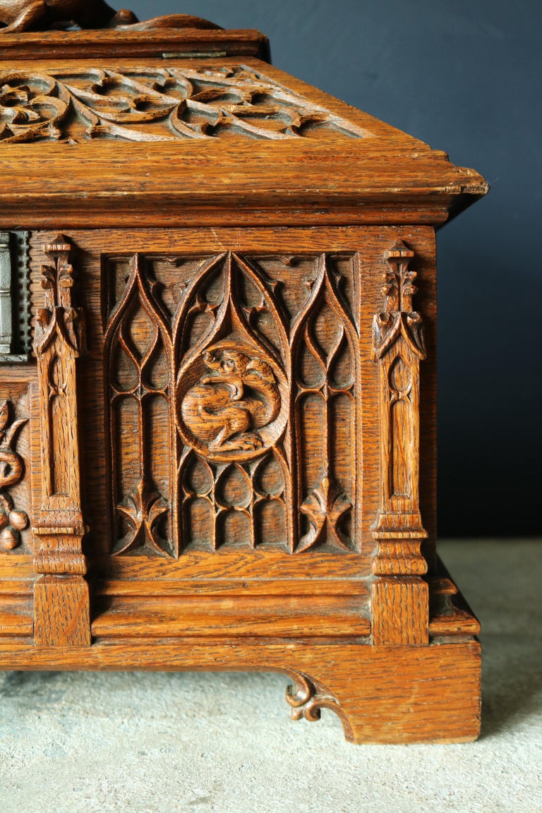 19th Century Gothic Revival Oak Sarcophagus Shaped Casket at 1stDibs