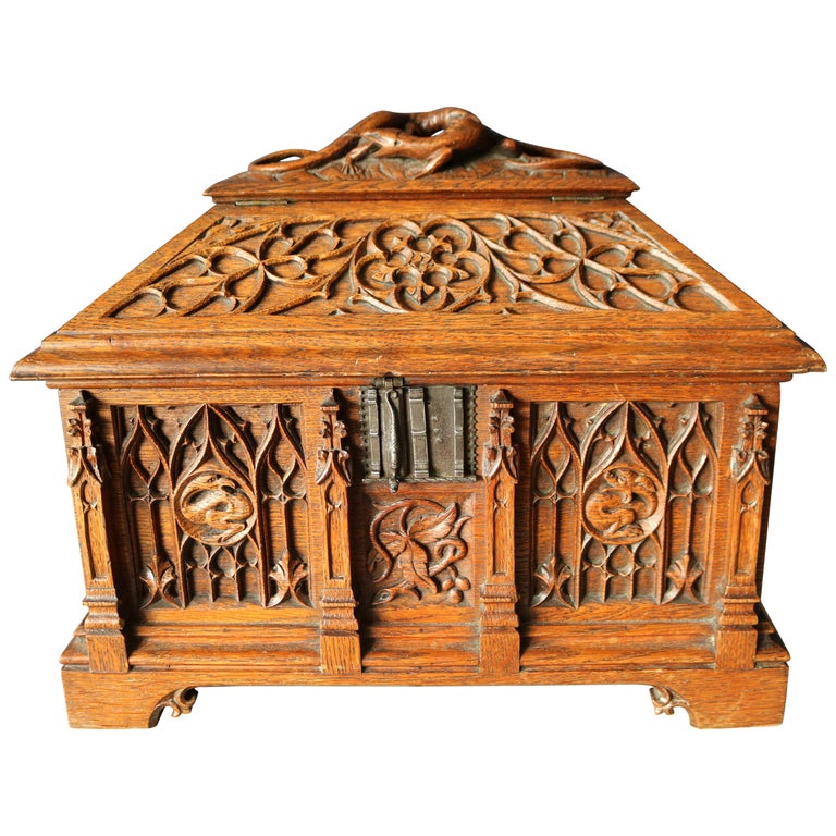 19th Century Gothic Revival Oak Sarcophagus Shaped Casket at 1stDibs
