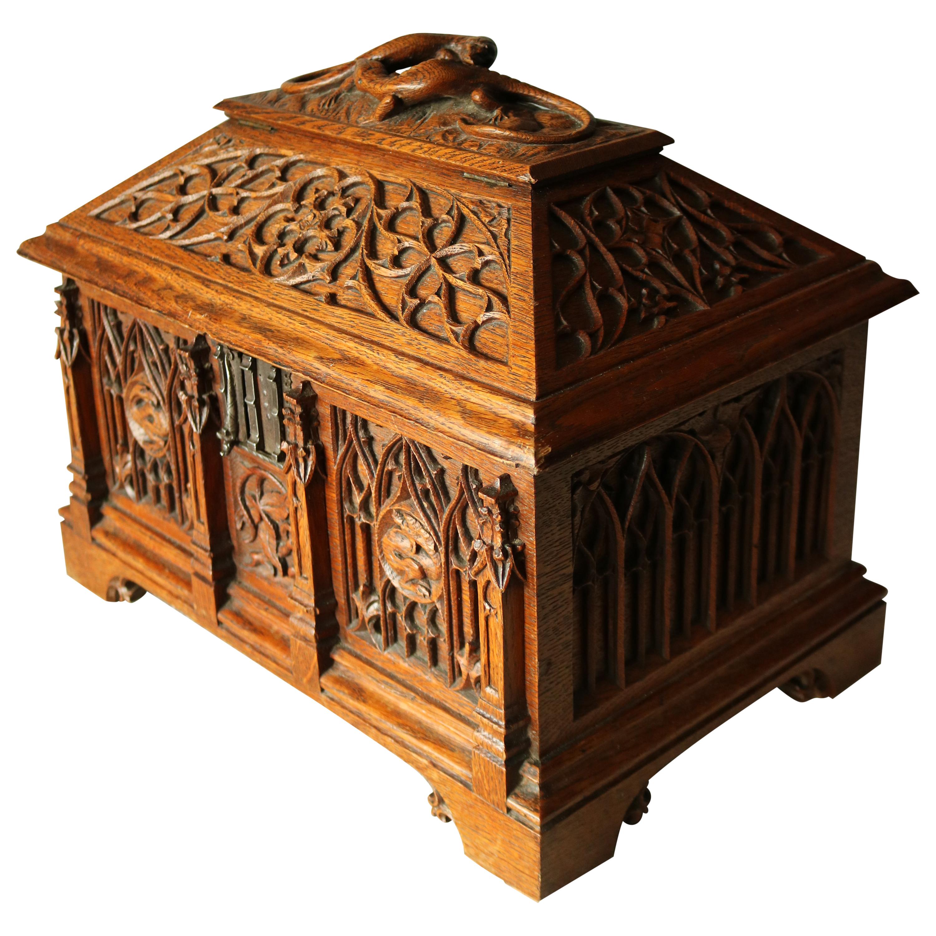 19th Century Gothic Revival Oak Sarcophagus Shaped Casket at 1stDibs