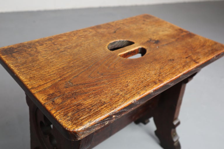 19th Century, Gothic Revival Oak Stool with Hand Carved Elements For ...