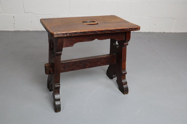 19th Century, Gothic Revival Oak Stool with Hand Carved Elements For ...