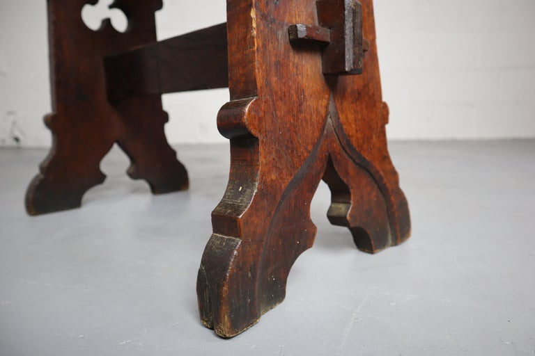 19th Century, Gothic Revival Oak Stool with Hand Carved Elements For ...