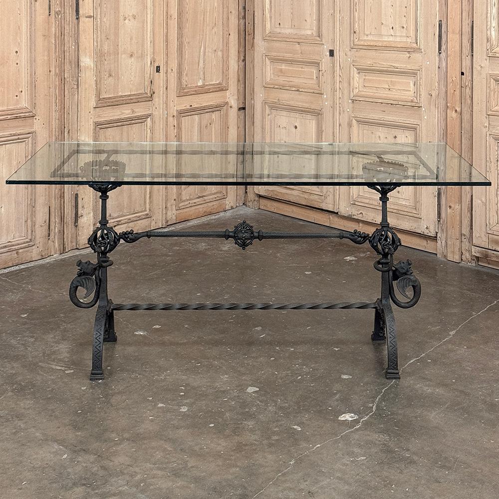 19th Century Gothic Revival Wrought Iron and Glass Sofa Table ~ Console ...