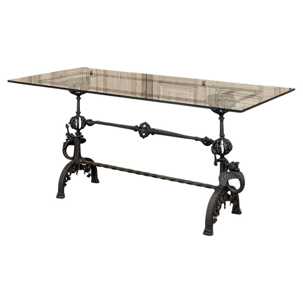 19th Century Gothic Revival Wrought Iron and Glass Sofa Table ~ Console ...