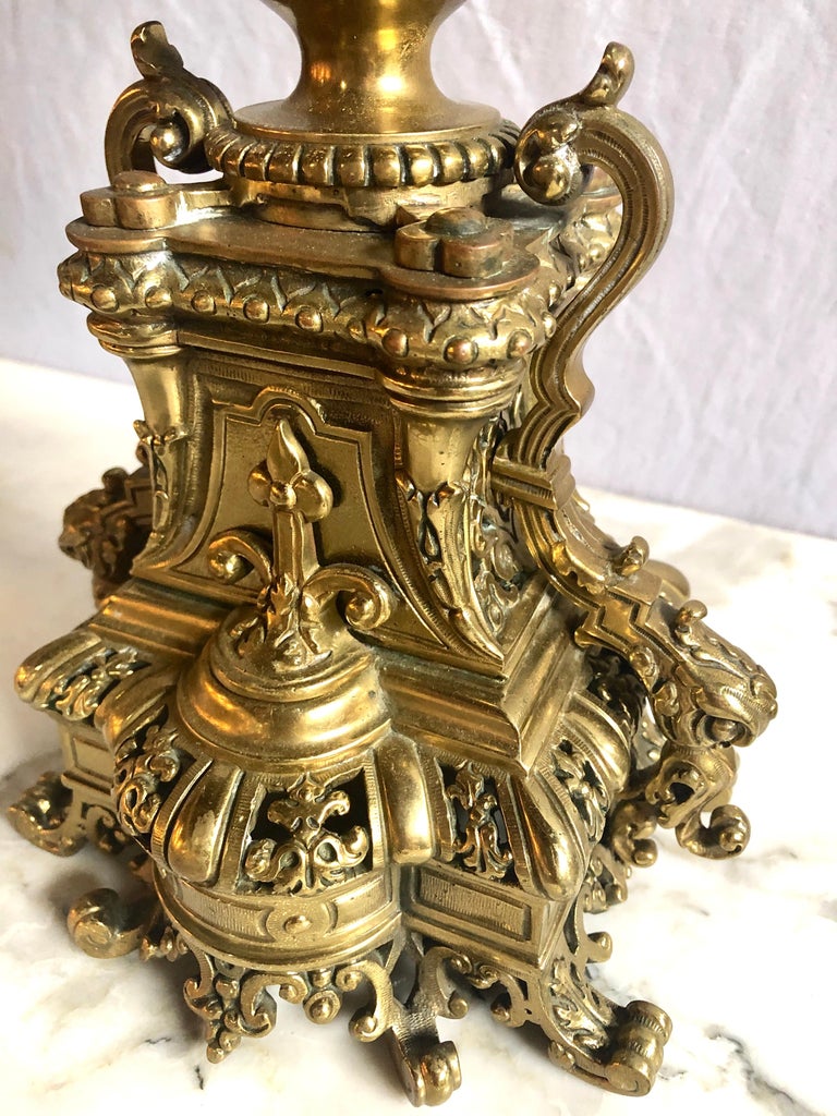 19th Century Gothic Style J.E. Caldwell Gilt Bronze Clock Garniture Set ...