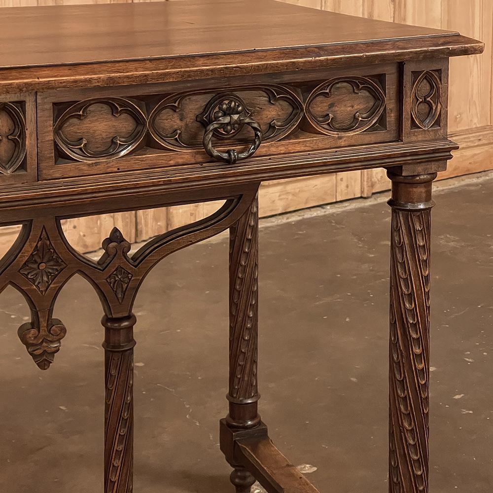 19th Century Gothic Walnut Writing Desk, End Table For Sale at 1stDibs