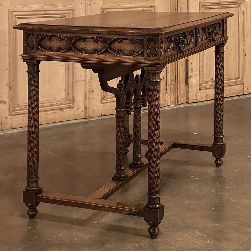 19th Century Gothic Walnut Writing Desk, End Table For Sale at 1stDibs