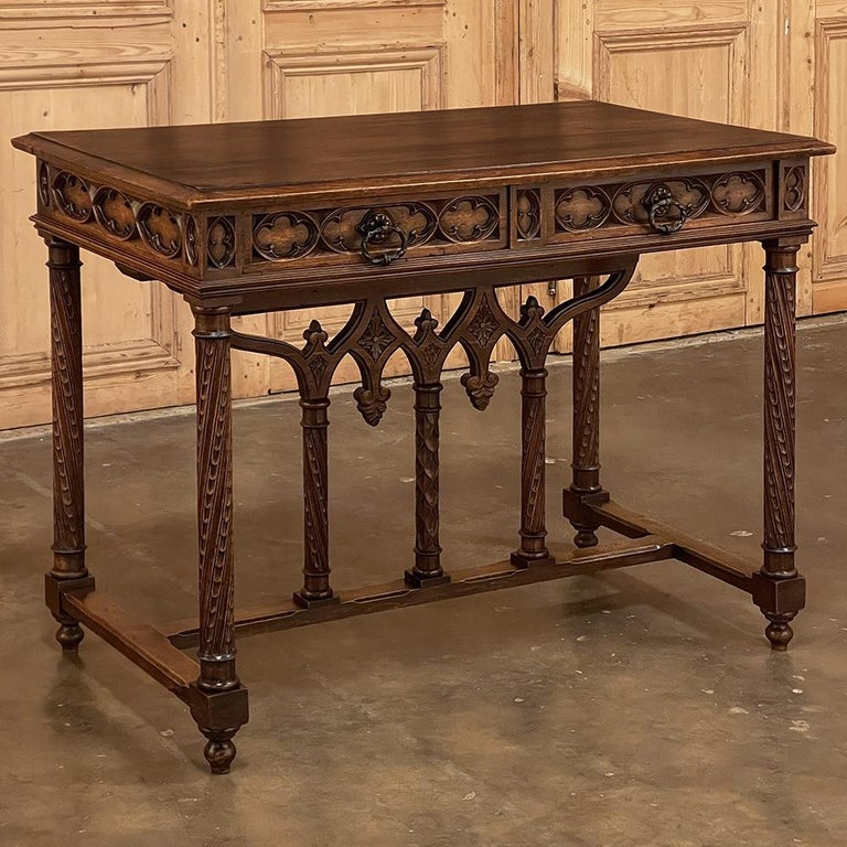 19th Century Gothic Walnut Writing Desk, End Table For Sale at 1stDibs