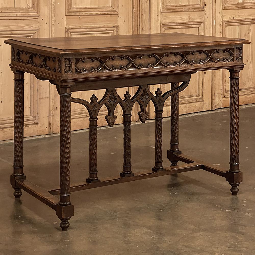 19th Century Gothic Walnut Writing Desk, End Table For Sale at 1stDibs
