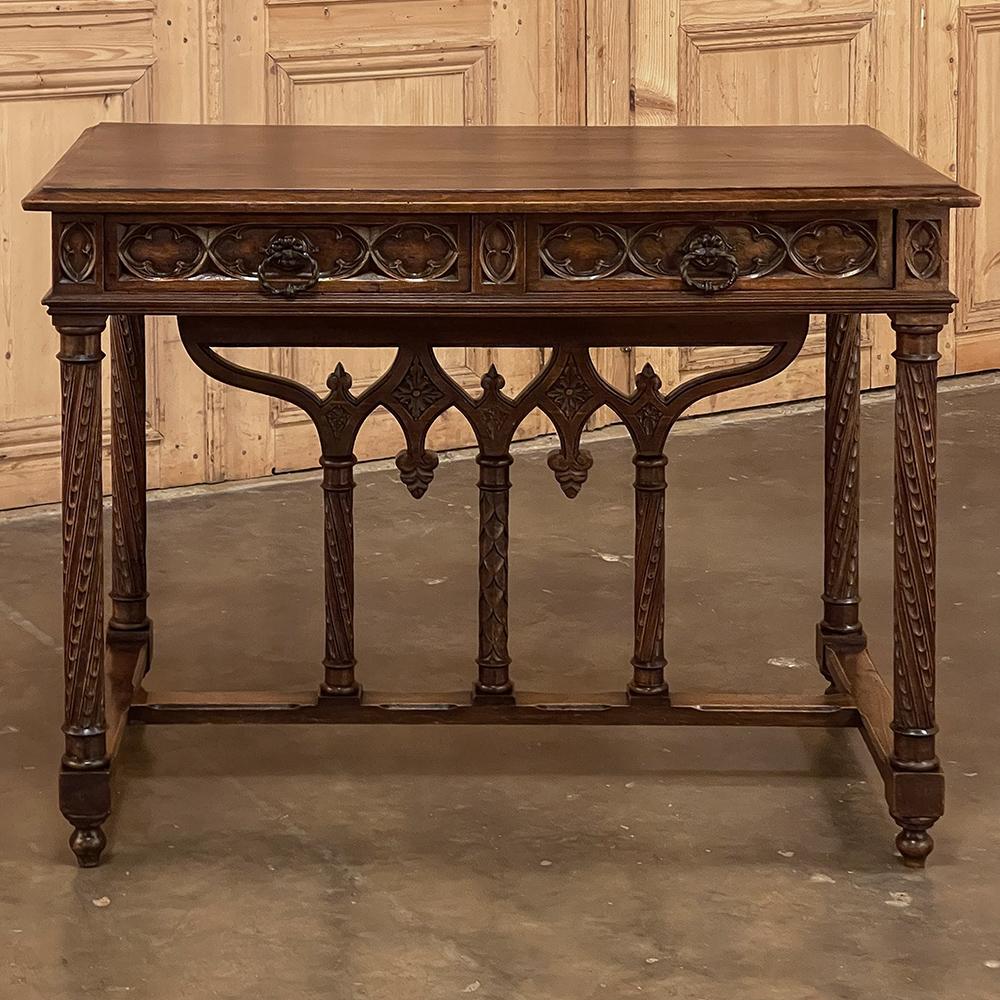 19th Century Gothic Walnut Writing Desk, End Table For Sale at 1stDibs