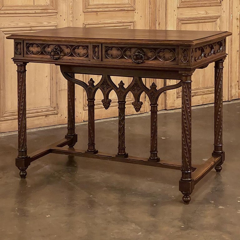 19th Century Gothic Walnut Writing Desk, End Table For Sale at 1stDibs