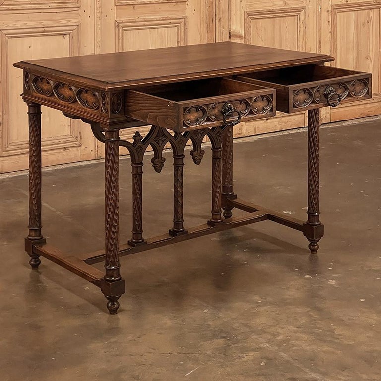 19th Century Gothic Walnut Writing Desk, End Table For Sale at 1stDibs