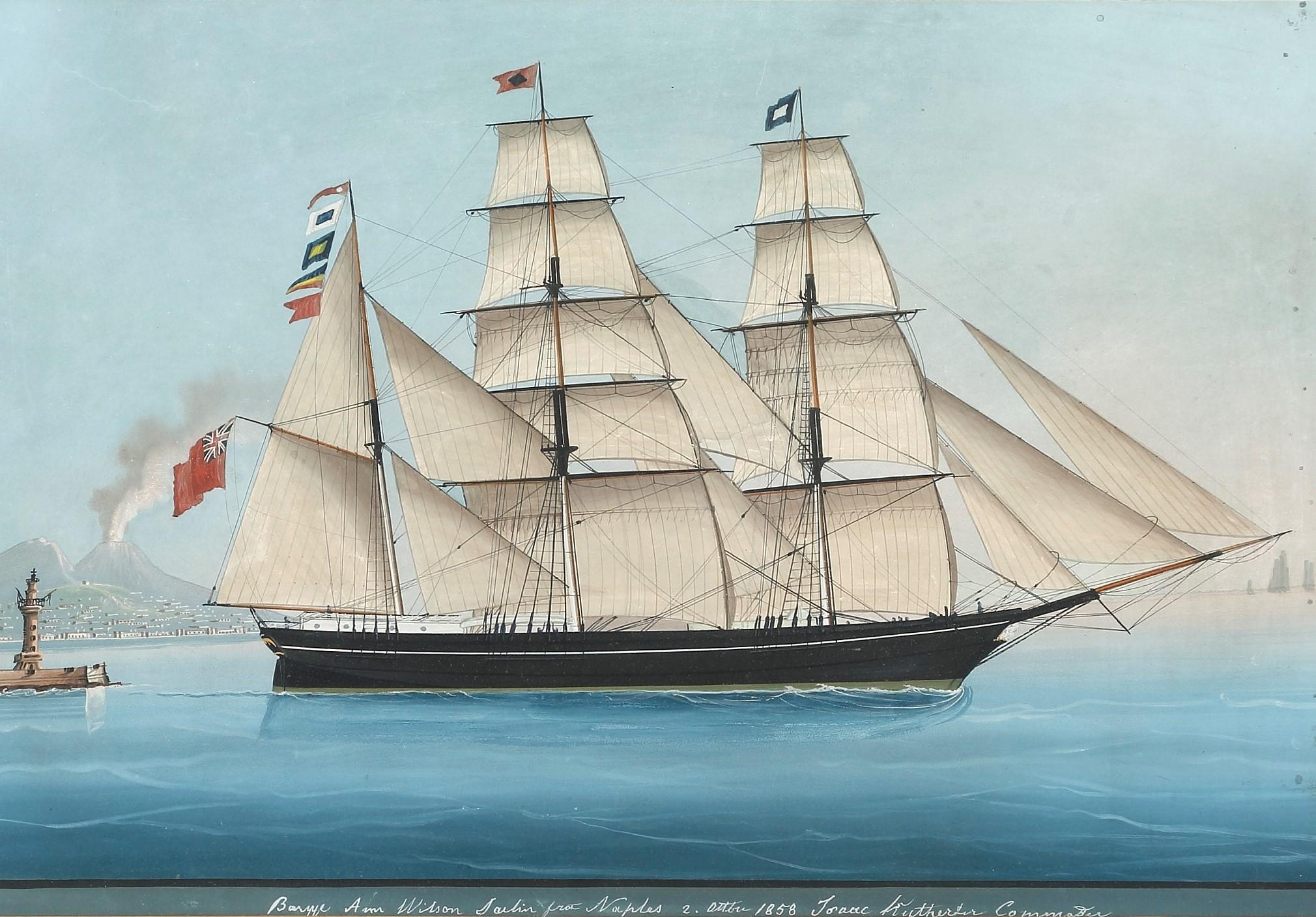 19th Century Gouache Picture of a Barque For Sale at 1stDibs