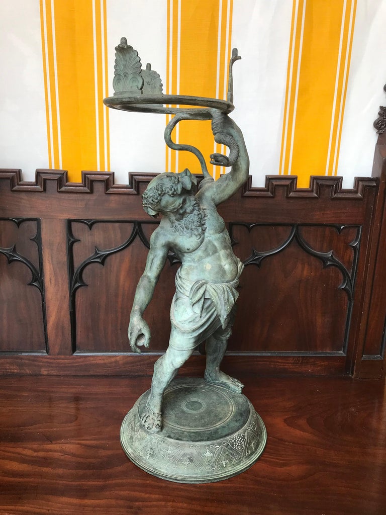 19th Century Grand Tour Patinated Bronze Silenus Lamp For Sale at 1stDibs