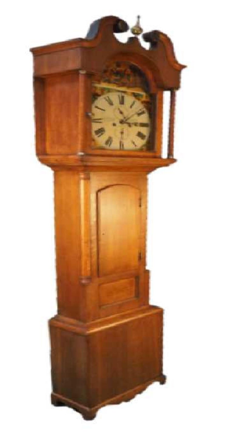 19th Century Grandfather Clock in Oak with Painting Scene from Tam O ...