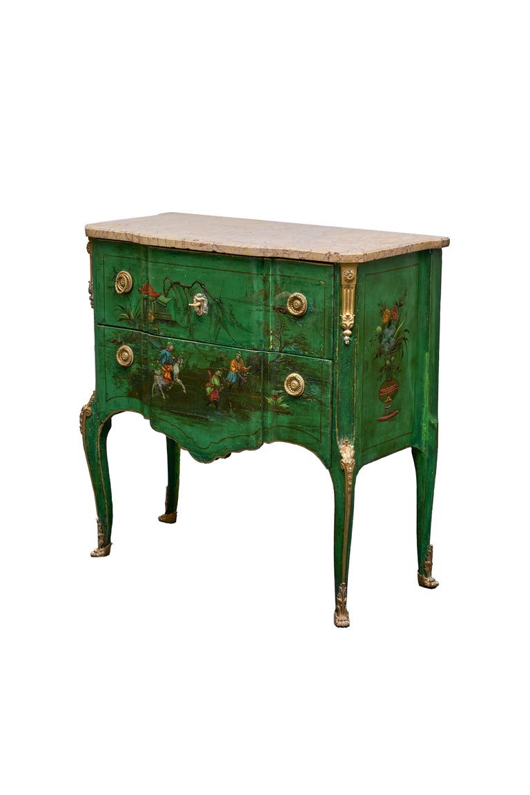 19th Century Green Chinoiserie Commode with Marble Top For Sale at 1stDibs