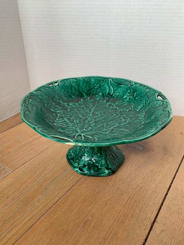 19th Century Green Glazed Majolica Pottery Compote, Unmarked, English ...