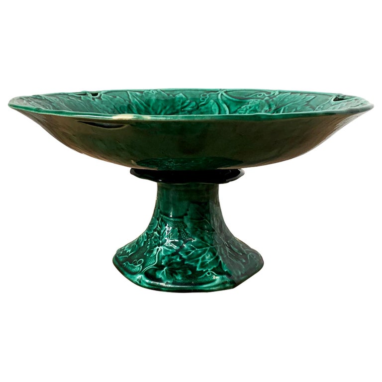 19th Century Green Glazed Majolica Pottery Compote, Unmarked, English ...