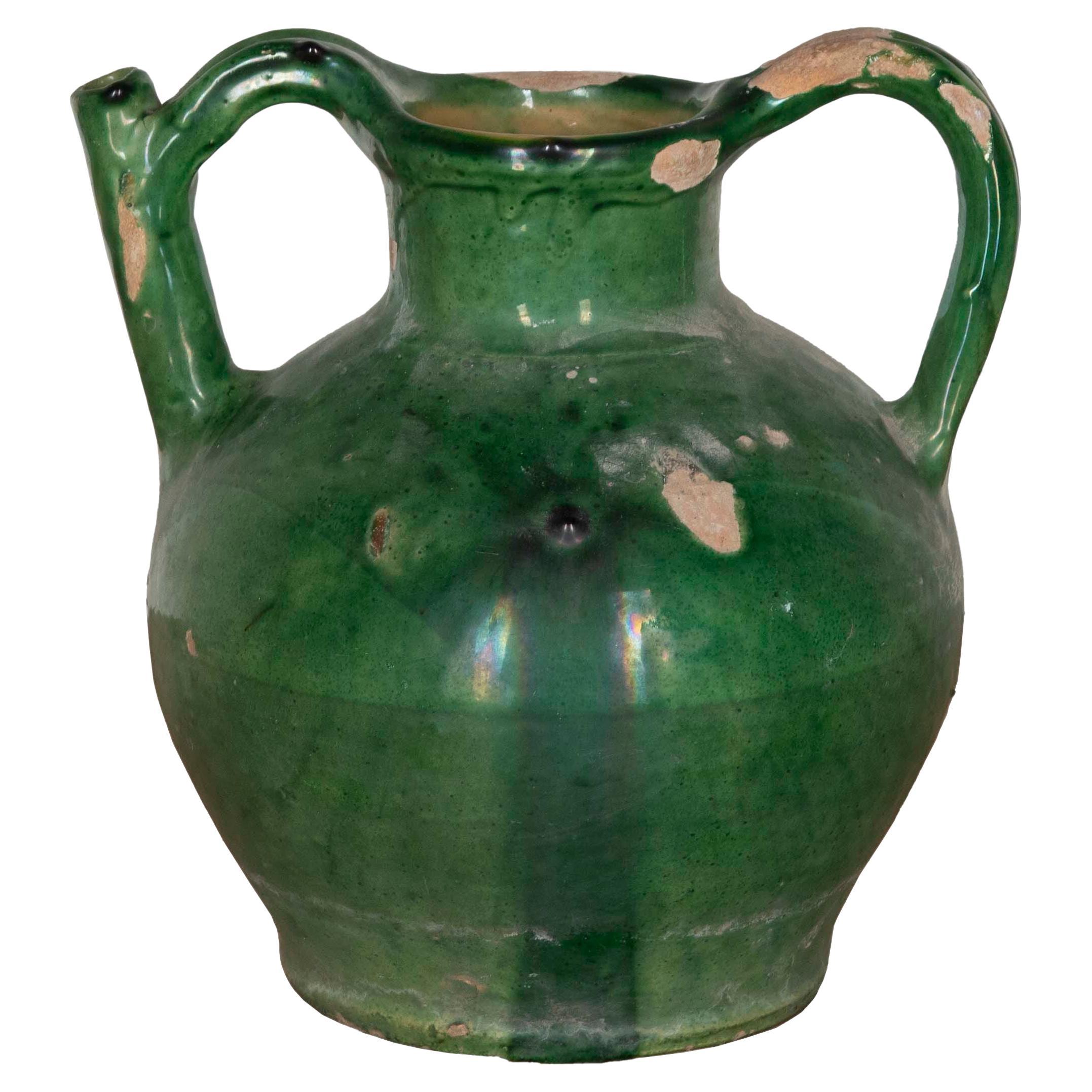 19th Century Green Glazed Water Jug at 1stDibs