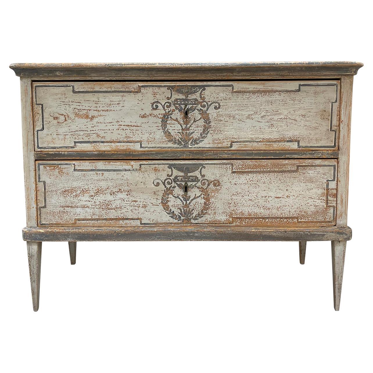 19th Century Grey German Single Biedermeier Pinewood Chest, Antique ...