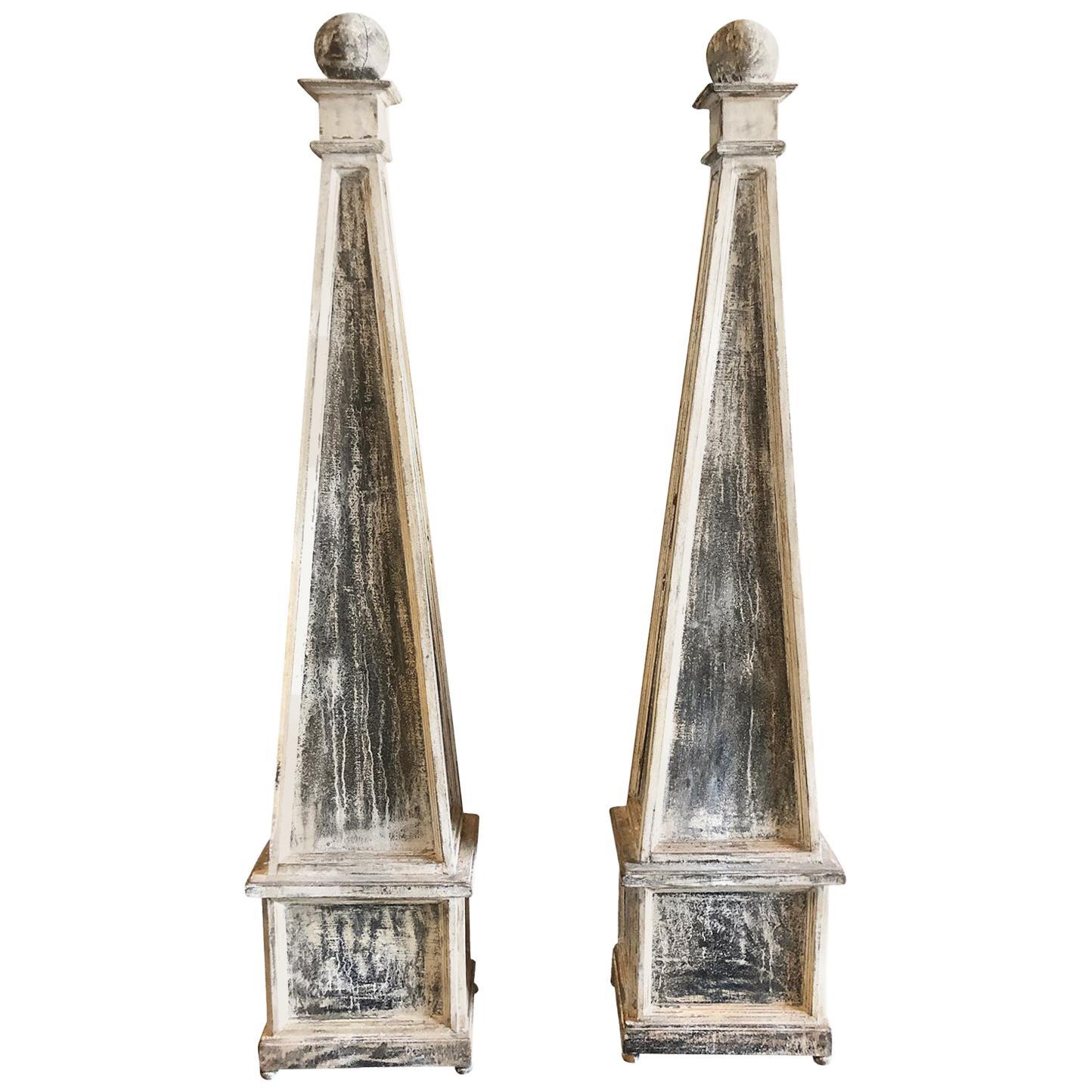 19th Century Grey Pair of Swedish Gustavian Obelisks, Antique Pinewood ...
