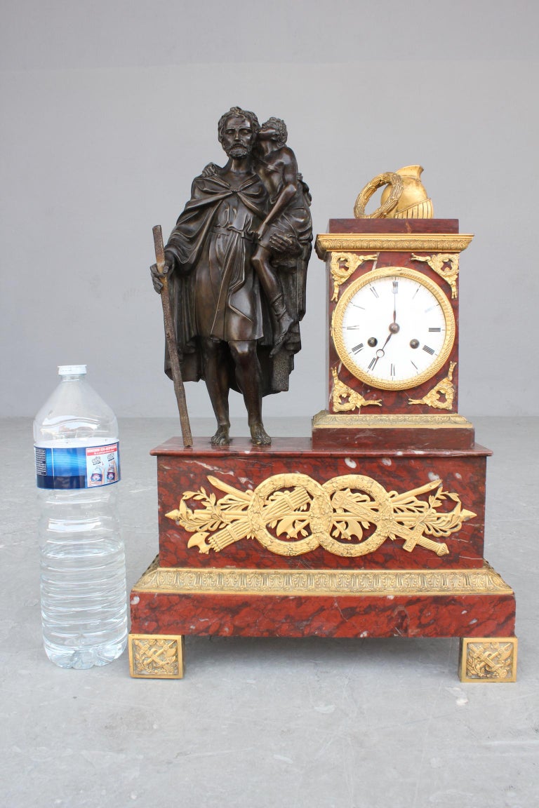 19th Century Griotte Marble Clock Representing a Roman Soldier For Sale ...