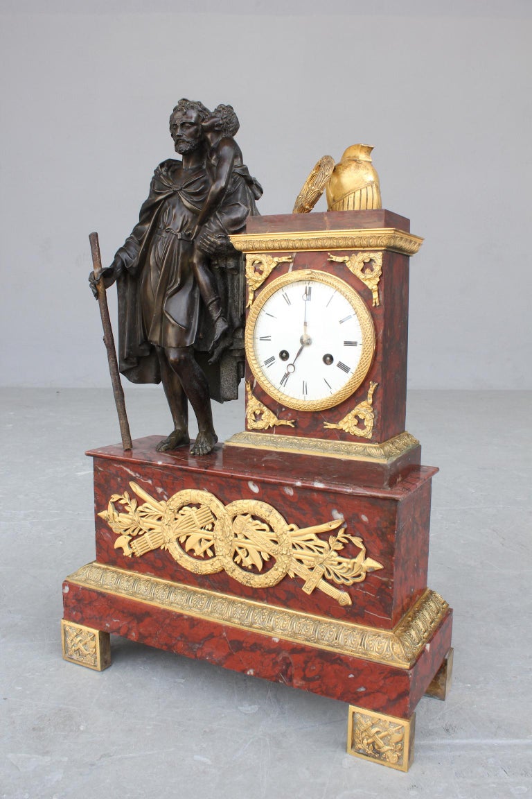 19th Century Griotte Marble Clock Representing a Roman Soldier For Sale ...